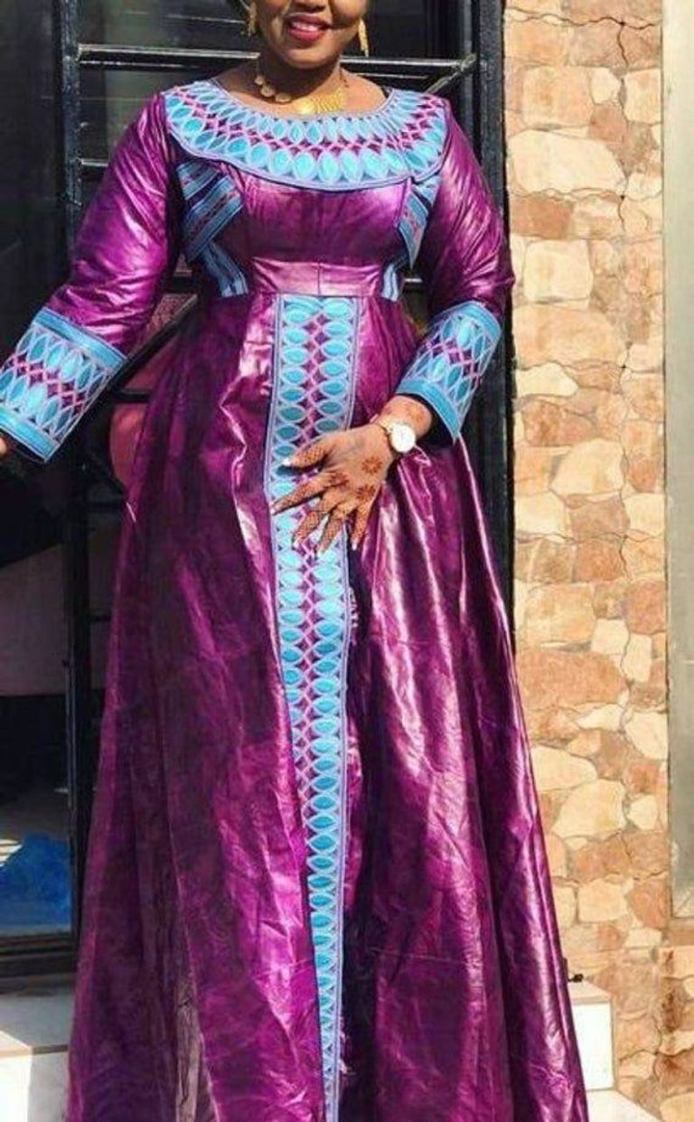 ROBE LONGUE BAZIN MAUVE BRODÉE REF 300 – L Atelier du Wax